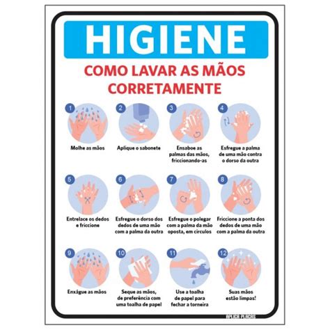 Placa Sinalização Higiene Como Lavar As Mãos Corretamente