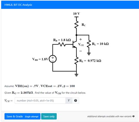 Solved HW6 8 BJT DC Analysis 10 V Rc RB 1 8 Kg VCE RL Chegg
