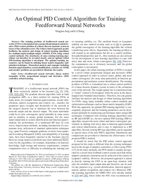 pdf an optimal pid control algorithm for training feedforward neural networks li cheng