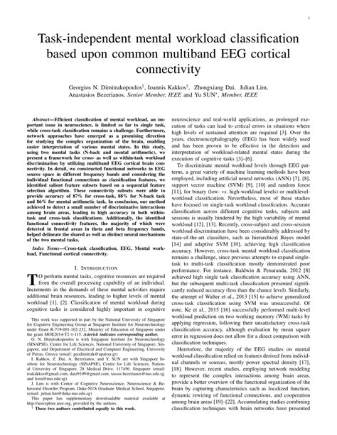 pdf task independent mental workload classification based upon common multiband eeg cortical