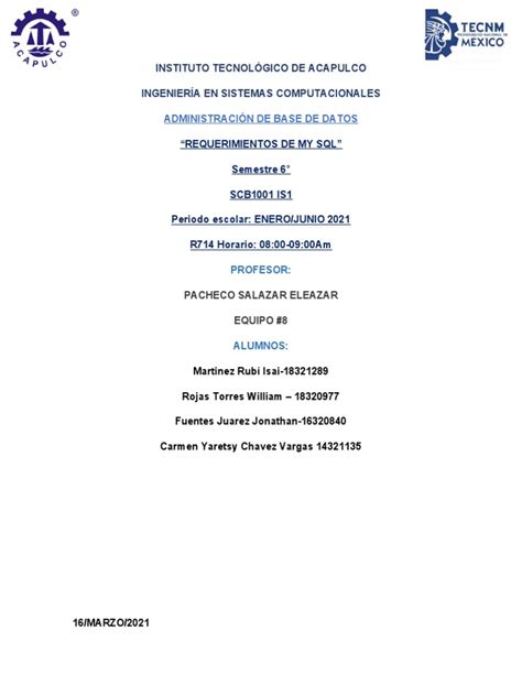 requerimientos de my sql pdf mi sql servidor computación