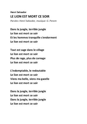 Le Lion Est Mort Ce Soir Pdf Notice Manuel D Utilisation