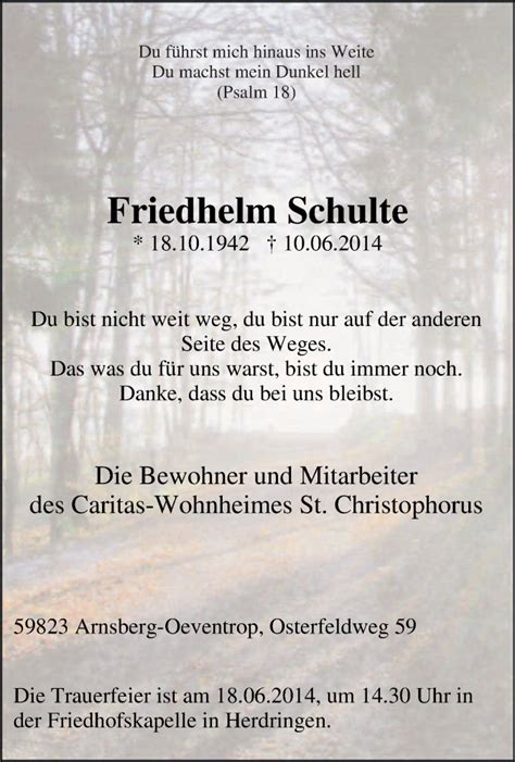 Traueranzeigen Von Friedhelm Schulte Trauer In NRW De