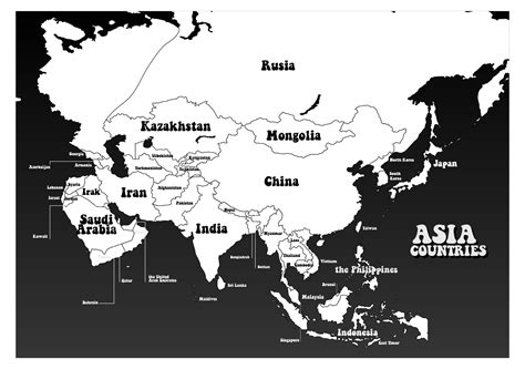 Black And White Map Of Asia Free Pdf Printables Printablee