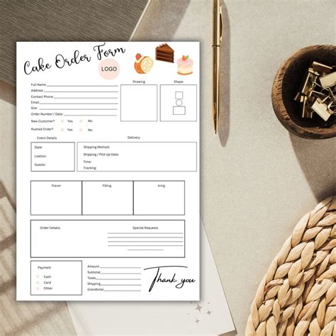 Editable Cake Order Form Template Bakery Order Form Printable Cake