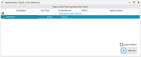 how to populate winforms radgridview with data in bou