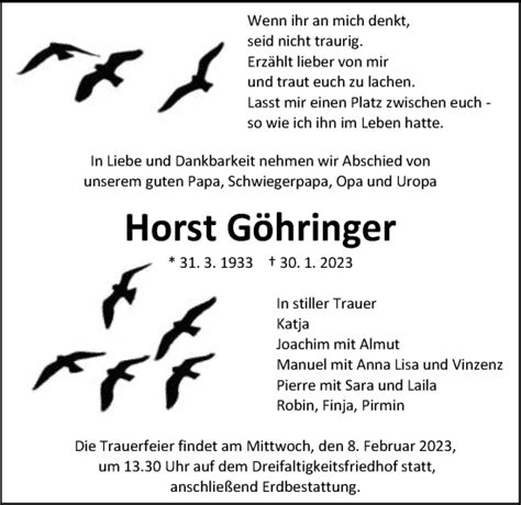 Traueranzeigen von Horst Göhringer OstalbTrauer