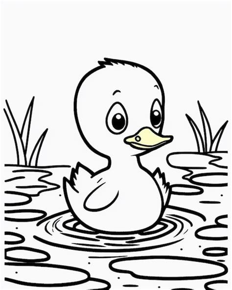 Premium AI Image Coloring Pages Of A Duck In The Water With A Ducky