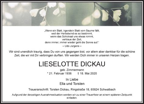 Alle Traueranzeigen für Lieselotte Dickau trauer rp online de
