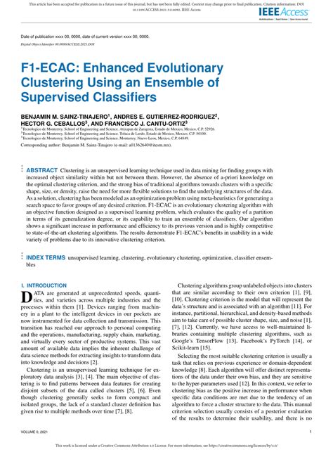 pdf f1 ecac enhanced evolutionary clustering using an ensemble of supervised classifiers