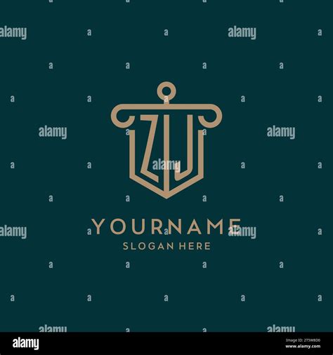 ZJ Monogram Initial Logo Design With Shield And Pillar Shape Design