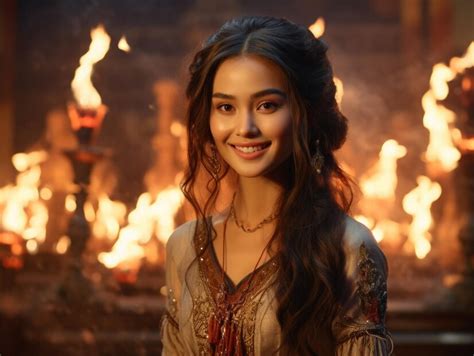 Premium Ai Image Medieval Asian Courtesan Girl N A Corset Smiling Portrait Cinematic Medieval