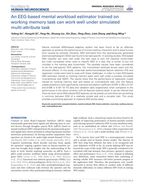pdf an eeg based mental workload estimator trained on working memory task can work well under