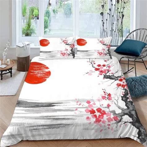 Housse De Couette 220X240 Ado Adulte Parure De Lit Style Japonais Fleur