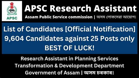 APSC Research Assistant 2023 List Of Candidates Official Notification