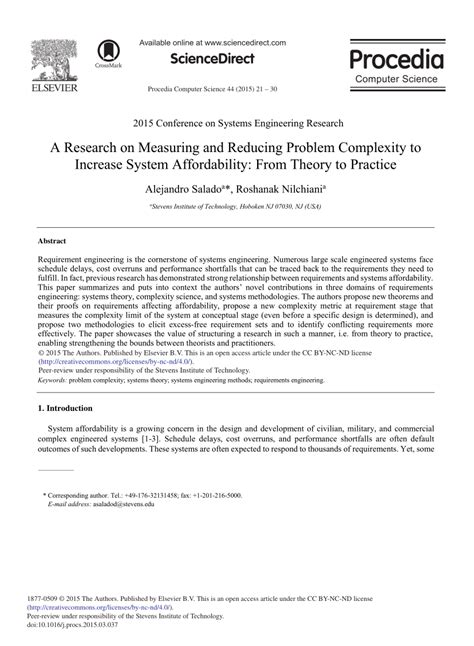 pdf a research on measuring and reducing problem complexity to increase system affordability