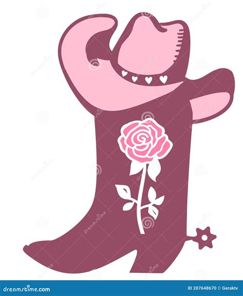 Bota De Vaquero Con Flor Rosa Decorativo Y Sombrero De Vaquero Vector Wild West Boot Rodeo Ropa