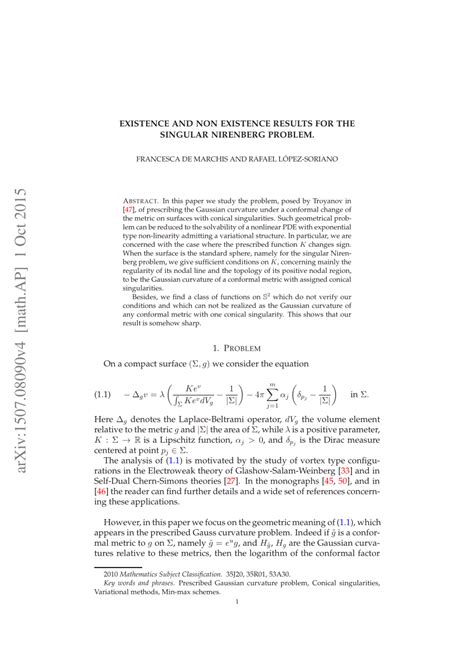 pdf existence and non existence results for the singular nirenberg problem