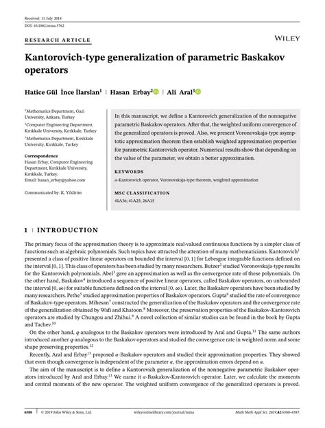 kantorovich‐type generalization of parametric baskakov operators request pdf