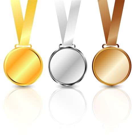 Tr S Medalh Es De Metal Ouro Prata E Bronze Vetor Premium
