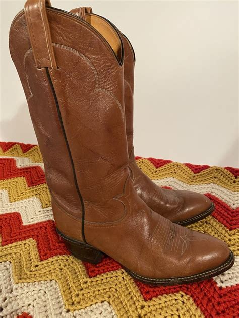 Vintage Unisex Tony Lama Brown Leather Cowboy Boot Etsy Leather