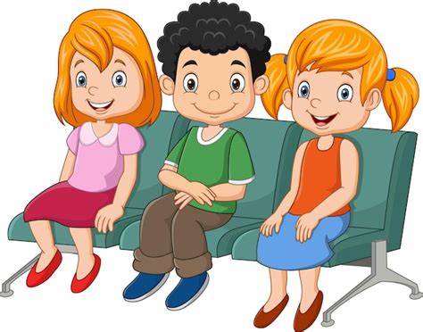 Tres niños pequeños sentados en el asiento Vector Premium
