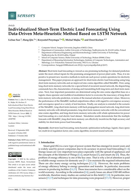 pdf individualized short term electric load forecasting using data driven meta heuristic