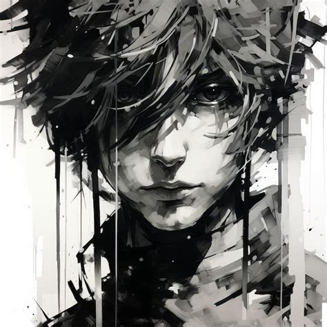 Premium Photo Black And White Anime Character Drawing With Paint