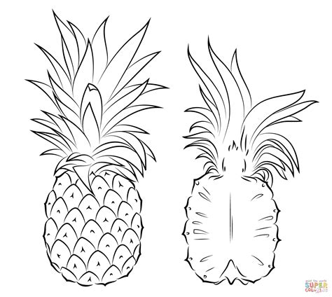 Dibujo de Piña y su Sección cortada para colorear Dibujos para