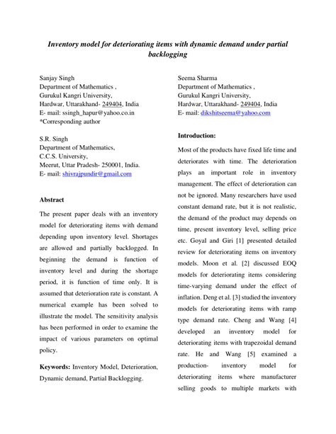 pdf inventory model for deteriorating items with dynamic demand under partial backlogging