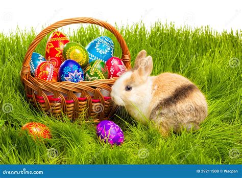 Easter Egg And Bunny In Basket Royalty Free Stock Photos Image