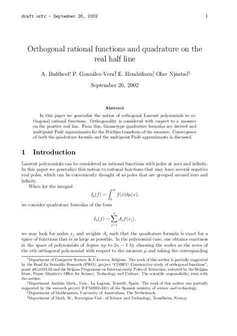 pdf orthogonal rational functions and quadrature on the unit circle adhemar bultheel