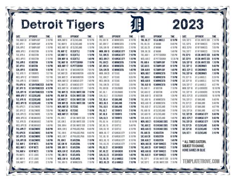 Detroit Tigers Printable 2024 Schedule