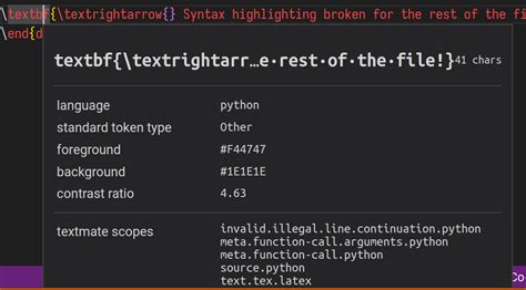 LaTeX Syntax Highlighting Broken With Minted And Escapeinside Issue