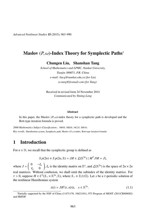 pdf maslov p omega index theory for symplectic paths