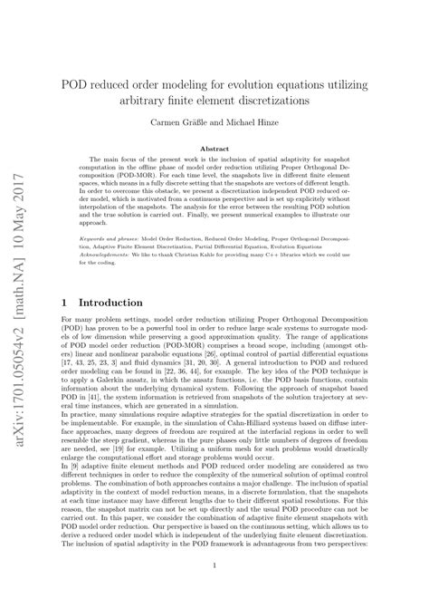 pdf pod reduced order modeling for evolution equations utilizing arbitrary finite element