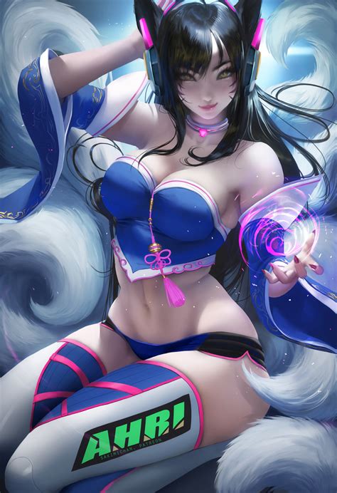 Wallpaper Ahri League Of Legends Sakimichan D Va Overwatch