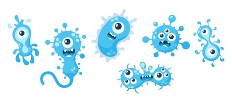 Premium Vector Set Of Cartoon Viruses Bacteria Microbes And Germs