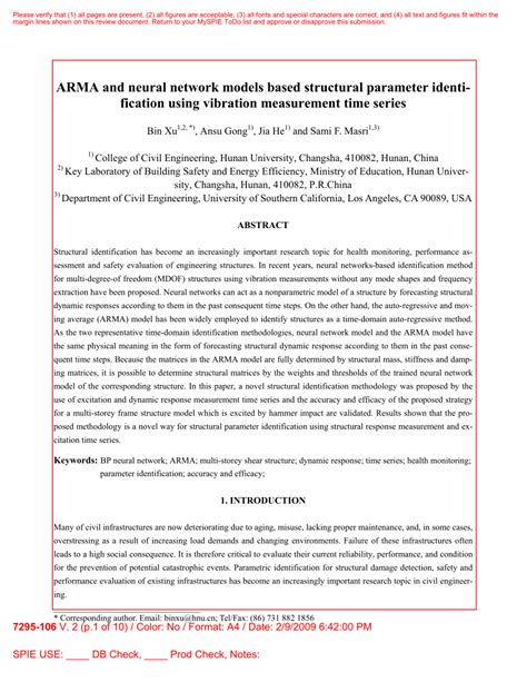pdf structural parameter identification approach based on arma and neural network model