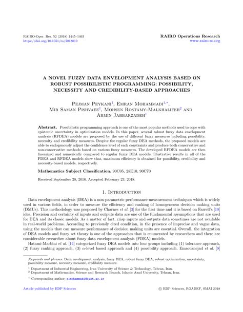 pdf a novel fuzzy data envelopment analysis based on robust possibilistic programming