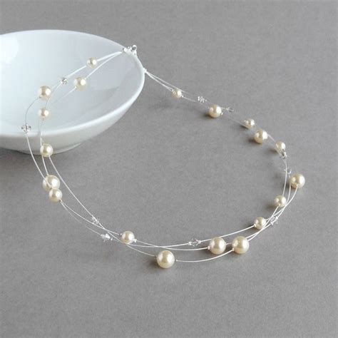 Cream Floating Pearl Jewellery Set For Brides Ivory Bridal Necklace