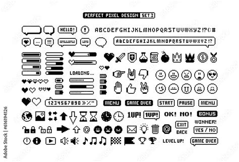 Vecteur Stock Bit Game Pixel Graphics Icons Set Perfect Pixel