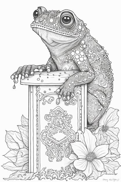 Un Dibujo De Una Rana Sentada En La Parte Superior De Una Caja Con