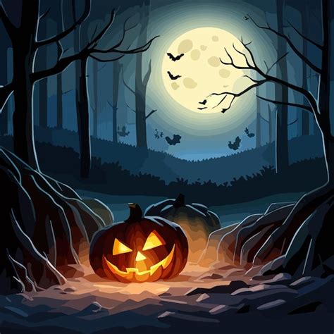 Ilustración vectorial calabaza de halloween fondo nocturno espeluznante