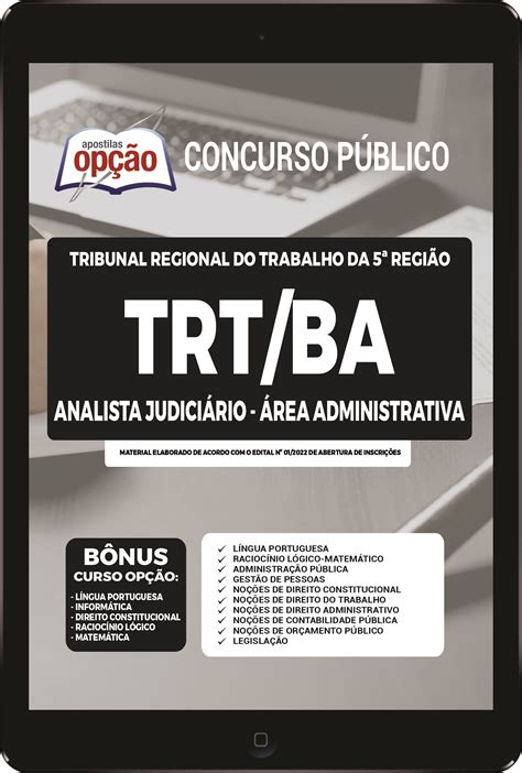 Apostila TRT BA em PDF Analista Judiciário Área Administrativa
