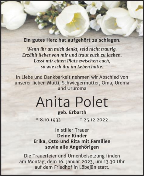 Traueranzeigen Von Anita Polet Abschied Nehmen De