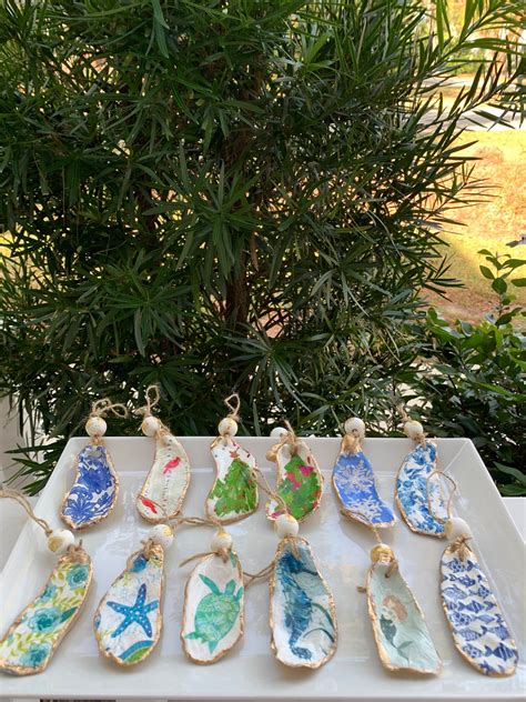 Oyster Shell Christmas Tree Ornament Coastal Decor Wine Etsy