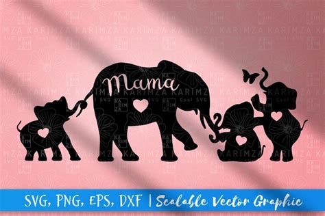 Mama Elephant With 3 Babies Elephant Mom And Baby Svg