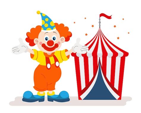Payaso alegre invita al circo Payaso lindo y carpa de circo Ilustración