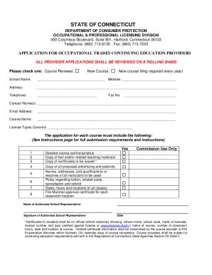 Fillable Online Portal Ct Gov MediaAPPLICATION FOR OCCUPATIONAL